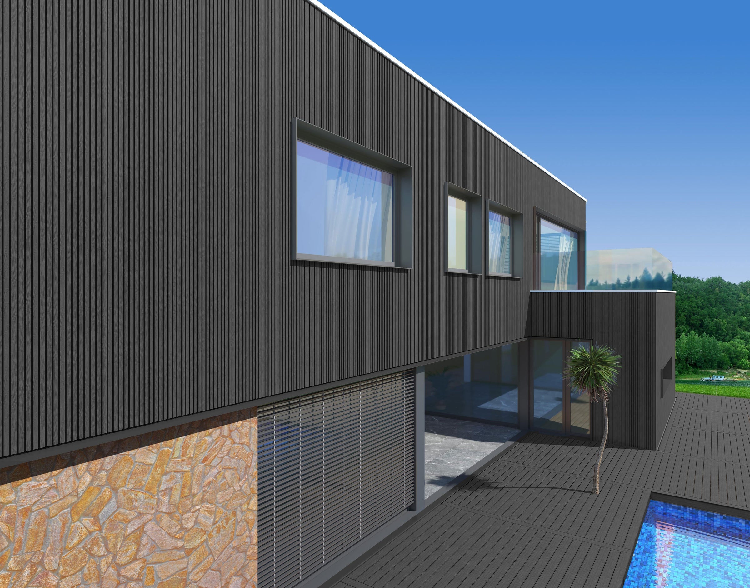 Exterior Wall Cladding Panel Black 290CM | Garden | 3D Wood Grain